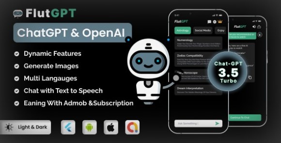 FlutGpt v2.4 - ChatGPT Flutter Full Application | Art Generator | ADMOB | Subscription Plan App ...