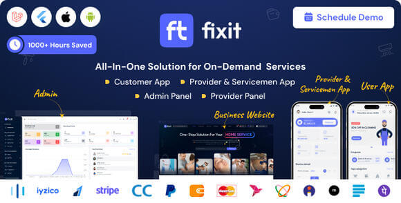 Fixit v1.0.12 - Multi Vendor On Demand, Handyman, Home Service Flutter App with Admin Complete ...